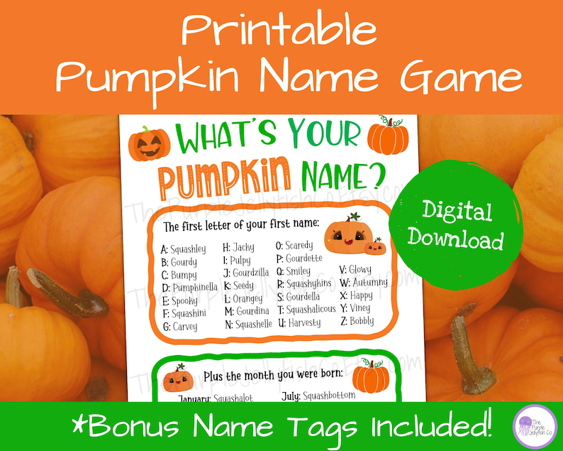 What's Your Pumpkin Name Game, Fall Activity for Kids, Pumpkin Patch ...
