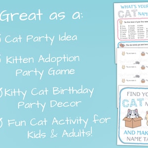 Whats Your Cat Name Game Sign & Name Tags, Kitty Cat Birthday Party Decor, Adopt a Kitten Party ...