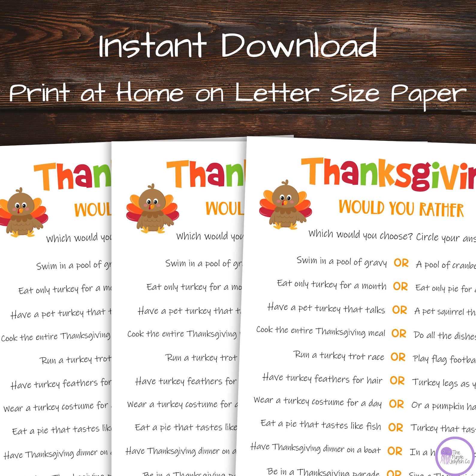 Would You Rather Game Printable Thanksgiving Activity for Kids, This or ...