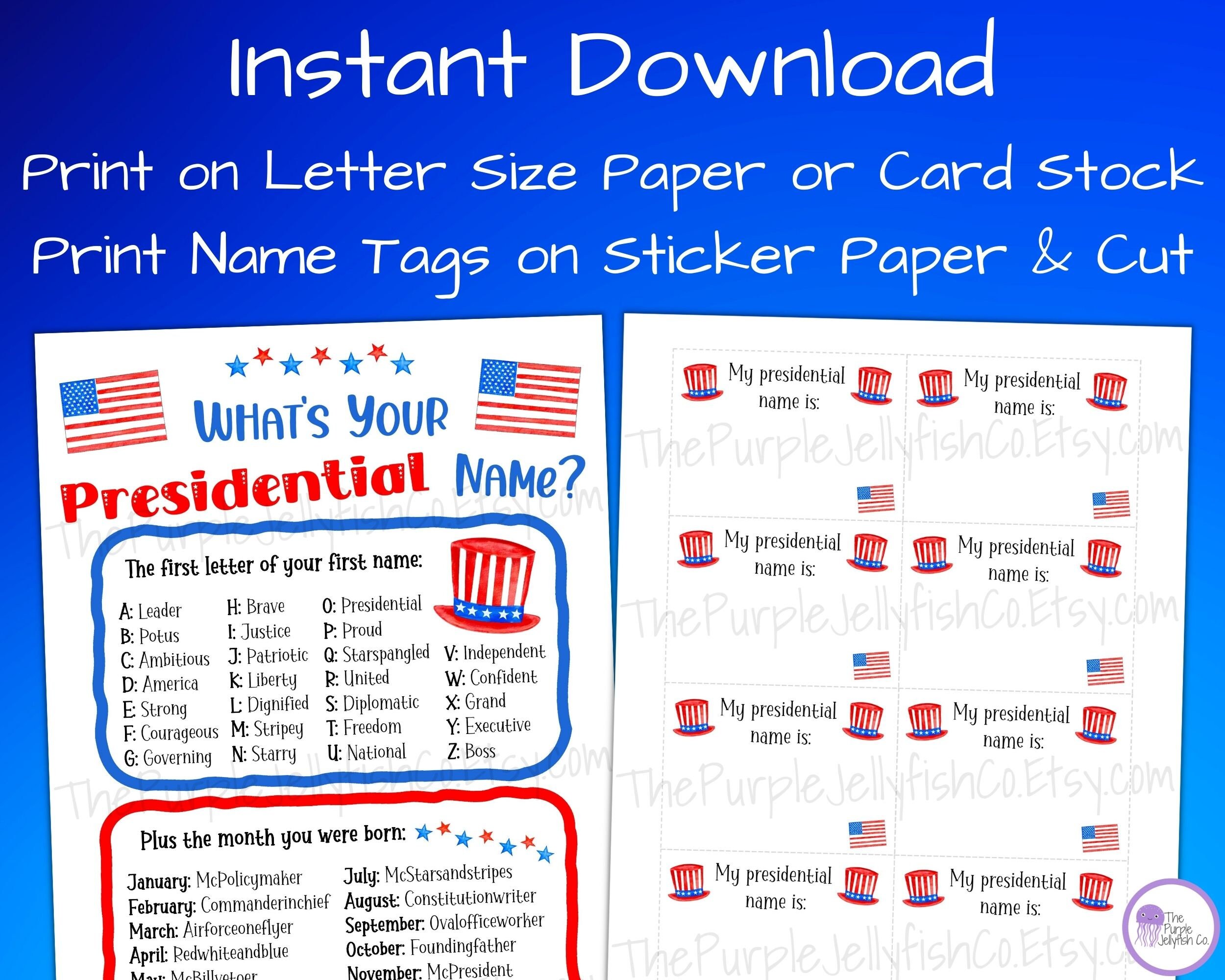 Presidents Day Activity Printable, Presidential Name Game, Election Day ...