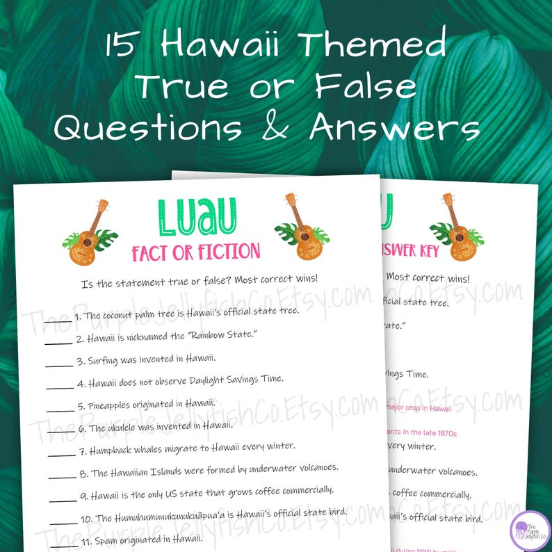 Luau Fact or Fiction Hawaii Trivia Game Printable, Hawaiian Party Idea ...
