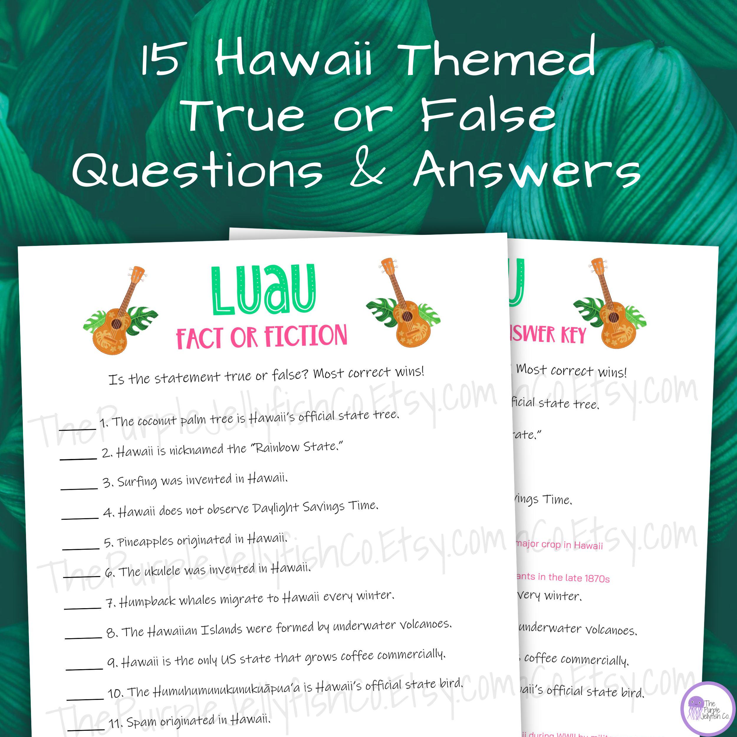 Luau Fact or Fiction Hawaii Trivia Game Printable, Hawaiian Party Idea ...