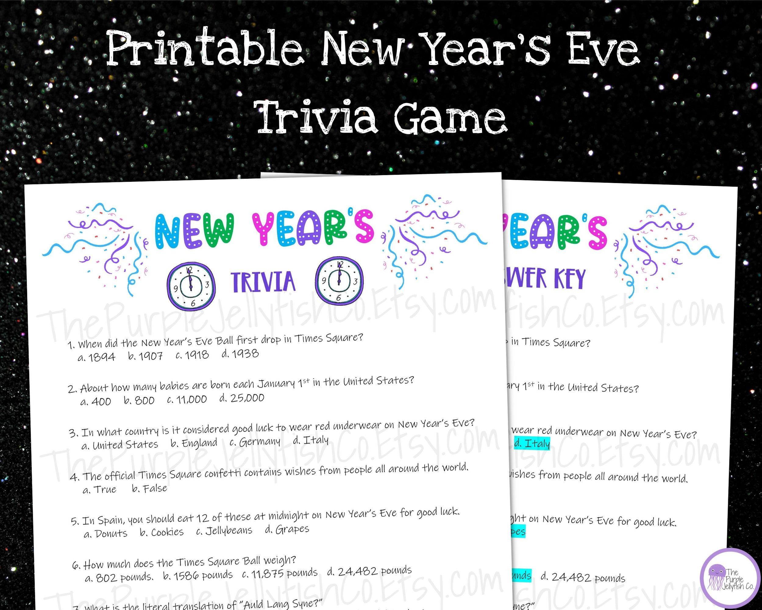 New Years Trivia Game, Printable New Years Games for Kids, New Years ...