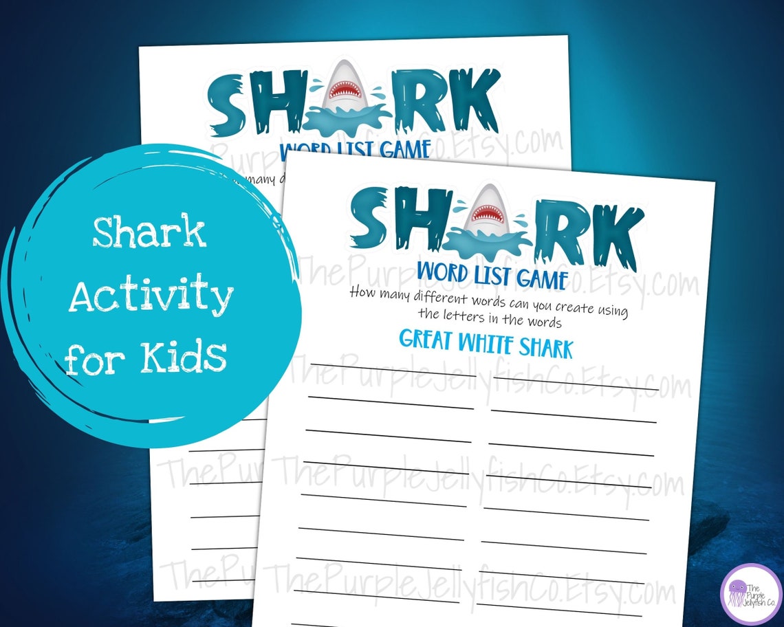 Shark Word List Game Shark Week Activity for Kids Shark - Etsy