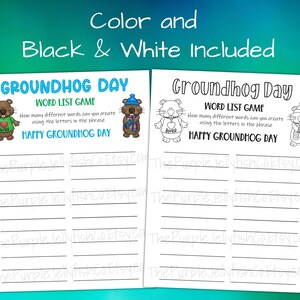 Groundhog Day Word List Game, Printable Activity for Kids & Adults ...
