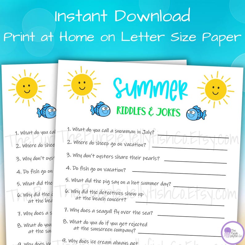 Summer Jokes for Kids, Printable Summer Activity, Summer Party Idea ...