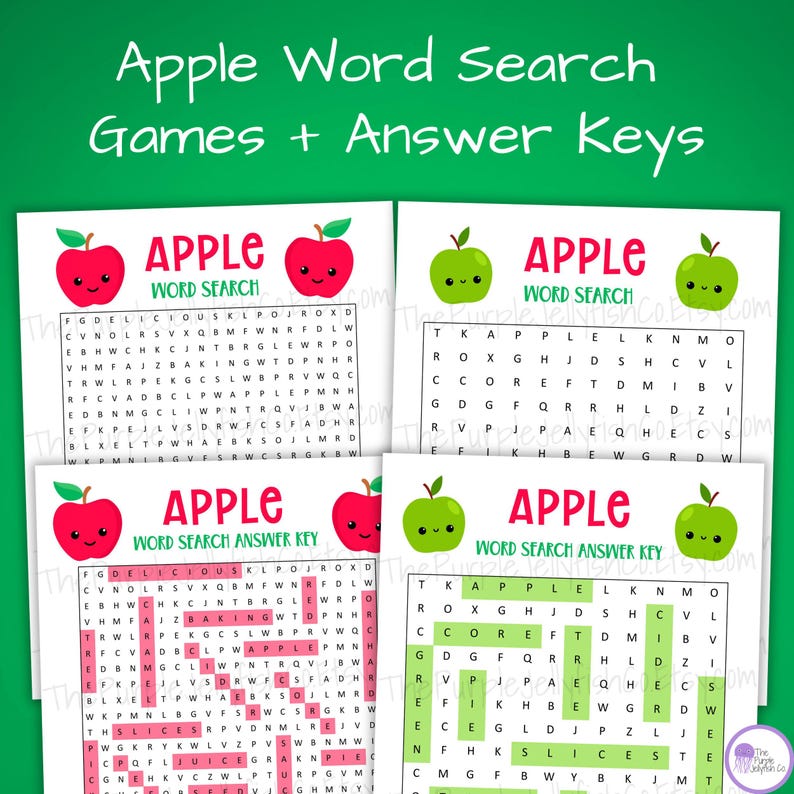 Apple Word Search Printable Game for Kids & Adults, Autumn Apple ...