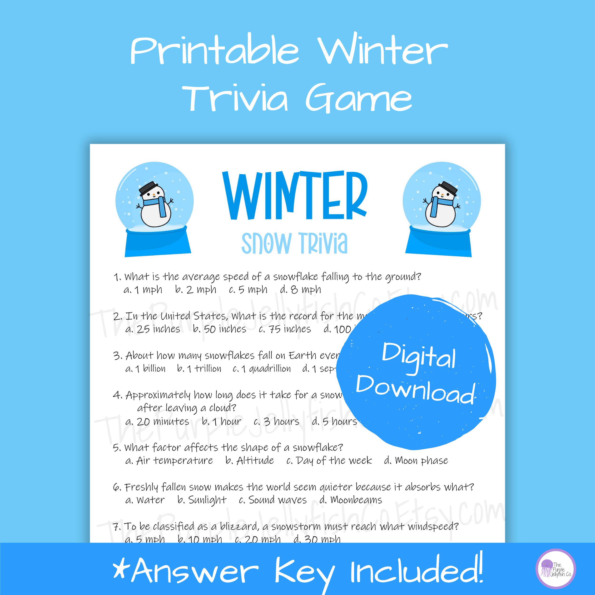 Winter Trivia Game, Winter Party Games, Winter Games for Kids, Winter ...