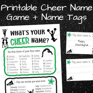 Cheer Name Sign and Name Tags, Cheer Party Game Printable, What's Your ...