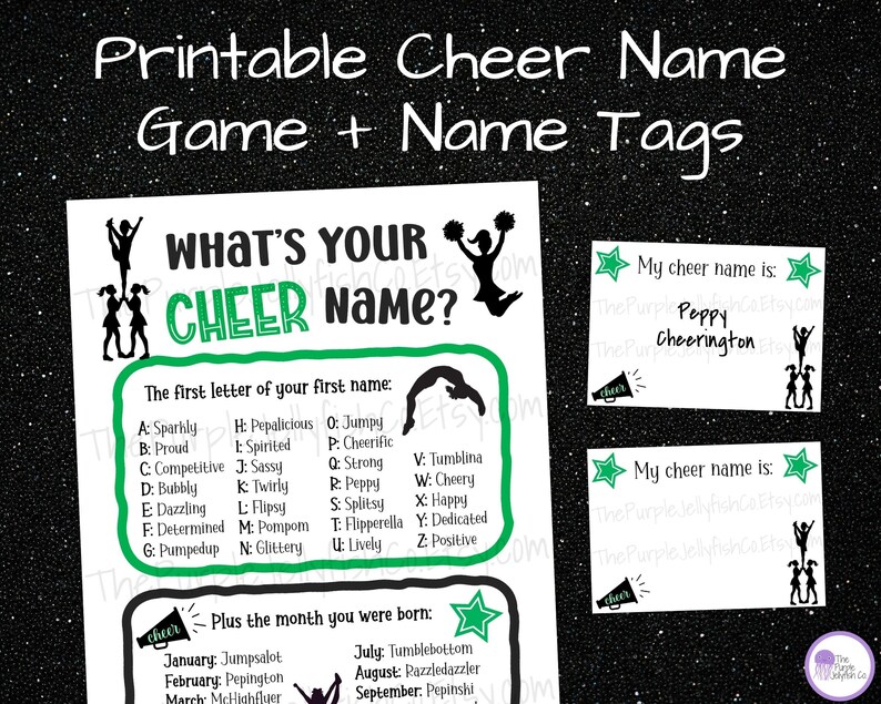Cheer Name Sign and Name Tags, Cheer Party Game Printable, What's Your ...
