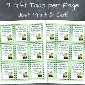 St. Patrick's Day Gift Tags Printable, St. Pattys Day Treat Tag, Thank ...