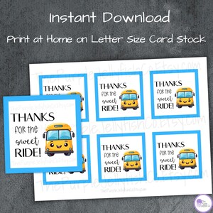 Bus Driver Appreciation Gift Tags Printable, Thanks for the Sweet Ride ...