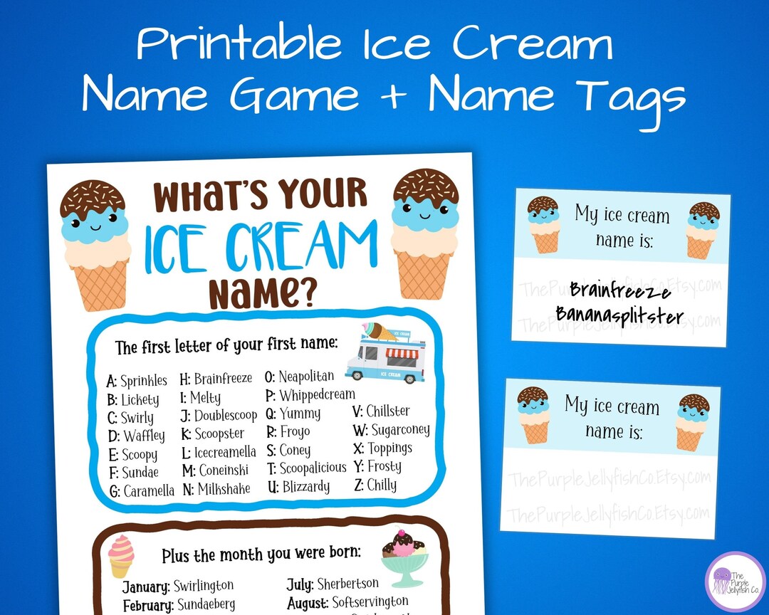 Ice Cream Party Game Printable, What's Your Ice Cream Name Game, Kids ...