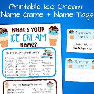 Ice Cream Party Game Printable, What's Your Ice Cream Name Game, Kids ...