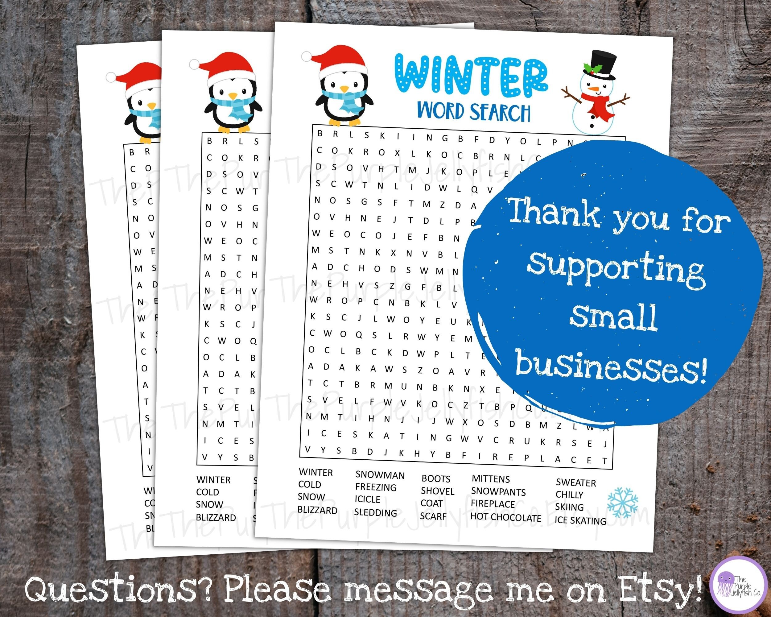 Winter Word Search Printable, Word Search Puzzle for Kids & Adults ...