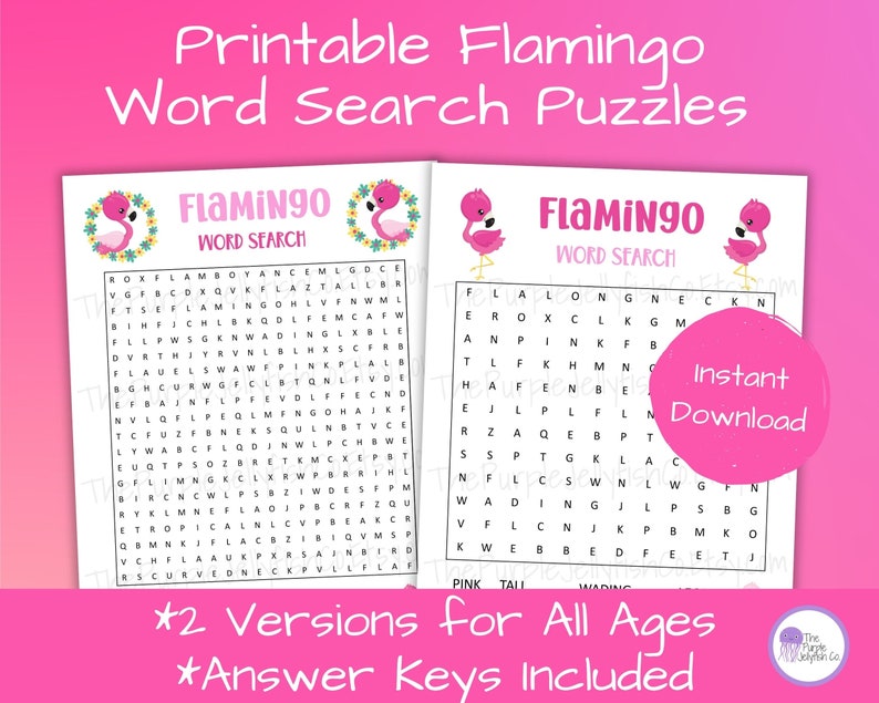 Flamingo Word Search Puzzle Printable Game for Kids & Adults, Flamingo ...