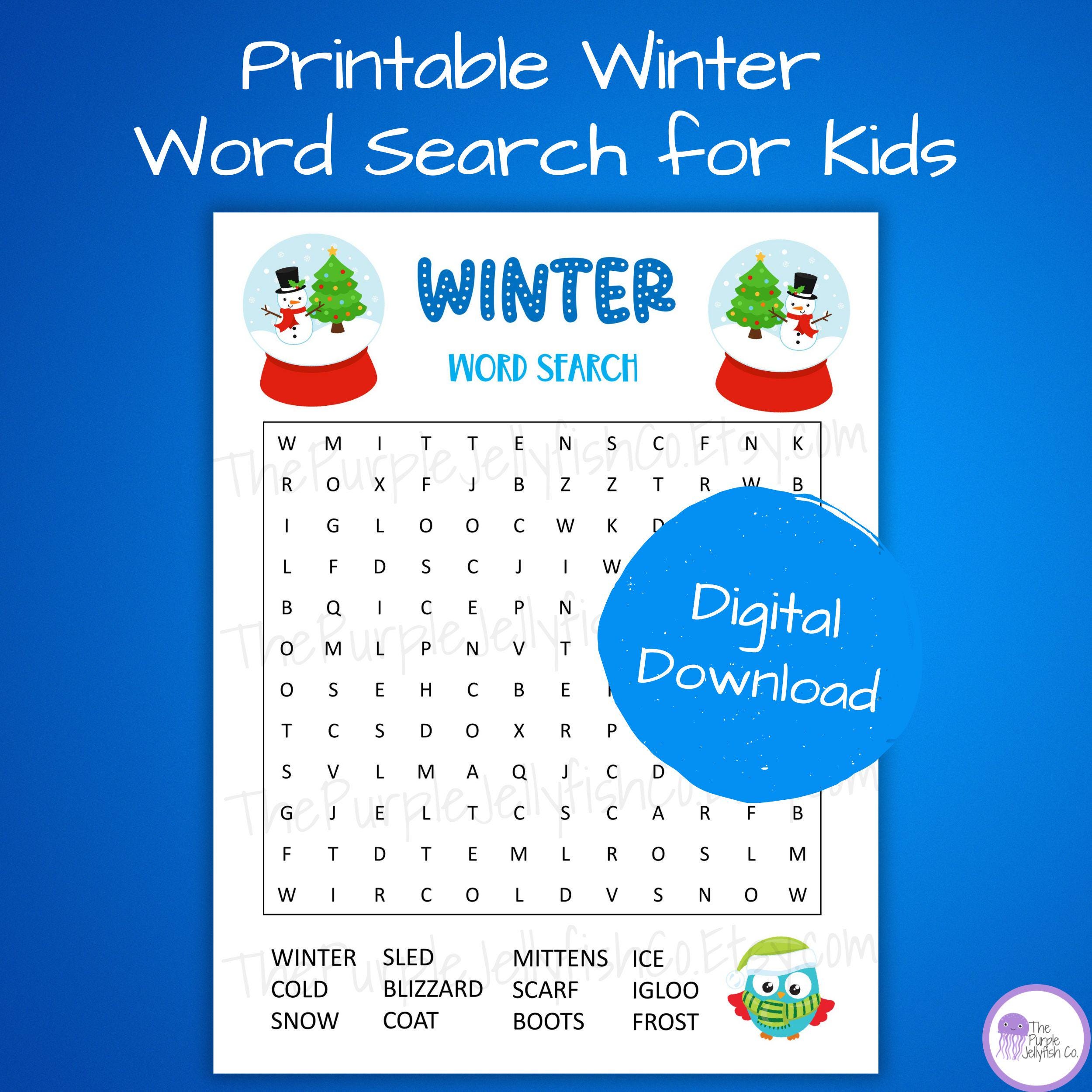 Winter Word Search for Kids, Winter Activities Printable, Winter ...
