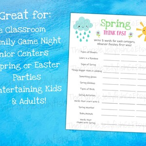 Spring Think Fast Game, Printable Spring Activity for Kids, Easter Game ...
