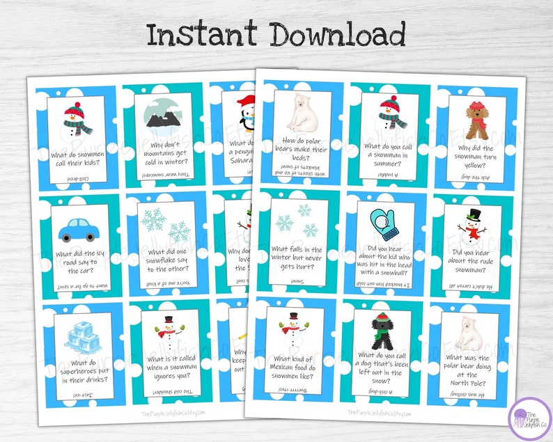 Printable Lunch Box Notes for Kids, Winter Lunch Box Jokes, Lunchbox ...