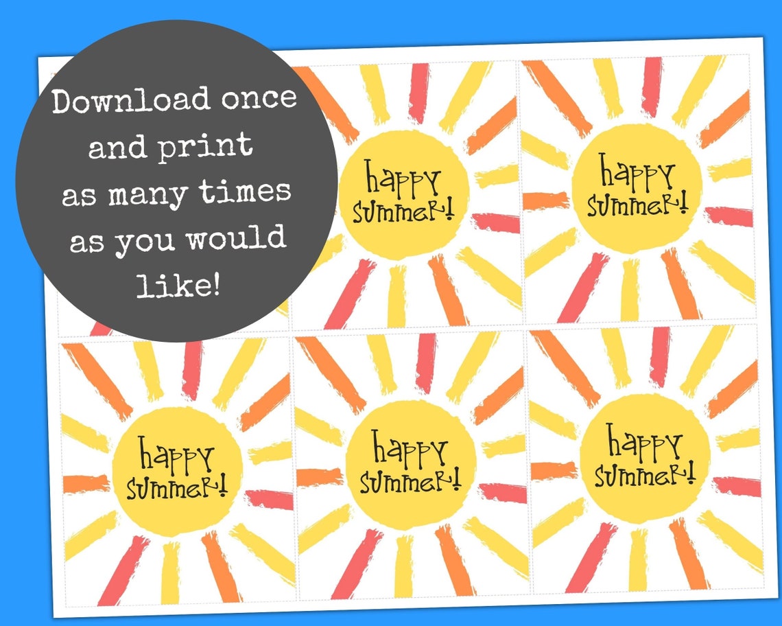 Happy Summer Gift Tags, Printable End of School Year Tag, Summer Break ...