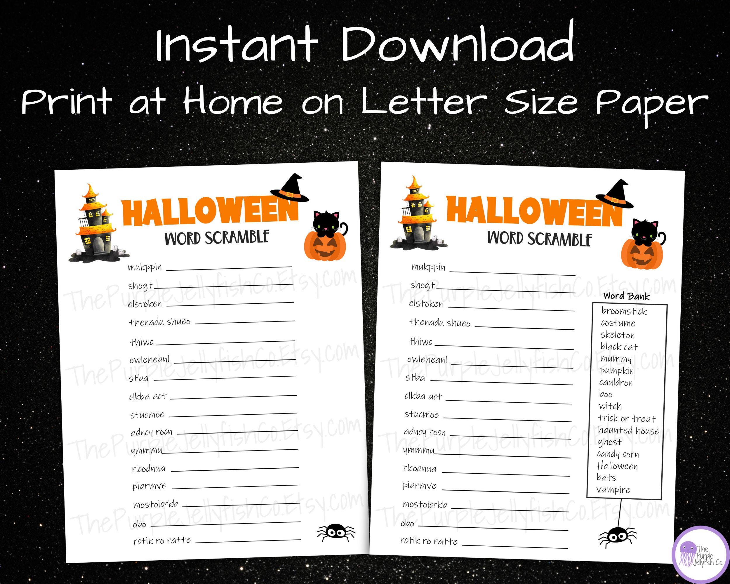 Halloween Word Scramble, Printable Halloween Activity for Kids & Adults ...