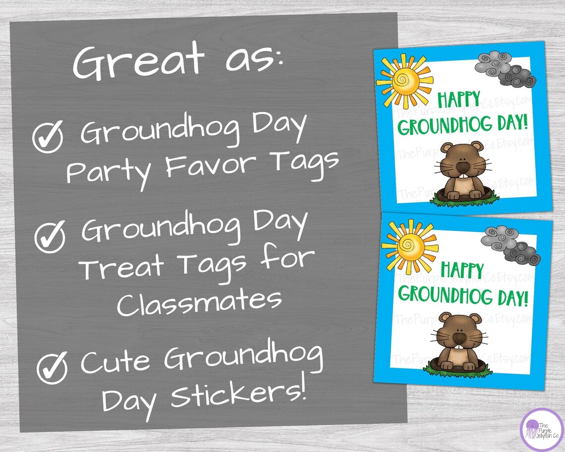 Groundhog Day Gift Tags Printable, Happy Groundhog Day Party Favor Tags ...