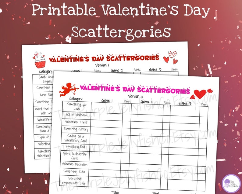 Valentines Scattergories Game, Printable Valentine's Day Game for Kids ...