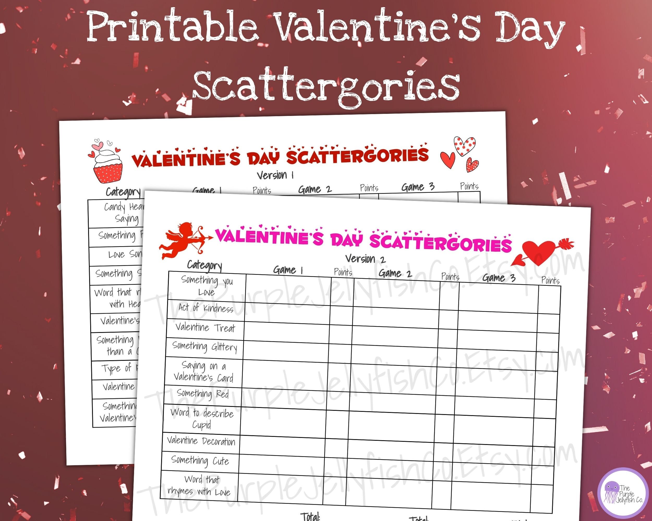 Valentines Scattergories Game, Printable Valentine's Day Game for Kids ...