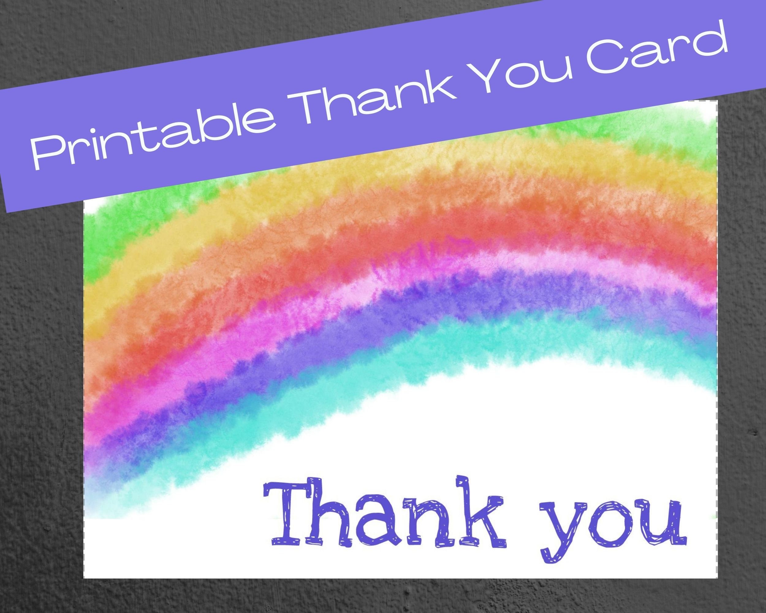 Printable Rainbow Thank You Card Rainbow Thank You Postcard | Etsy