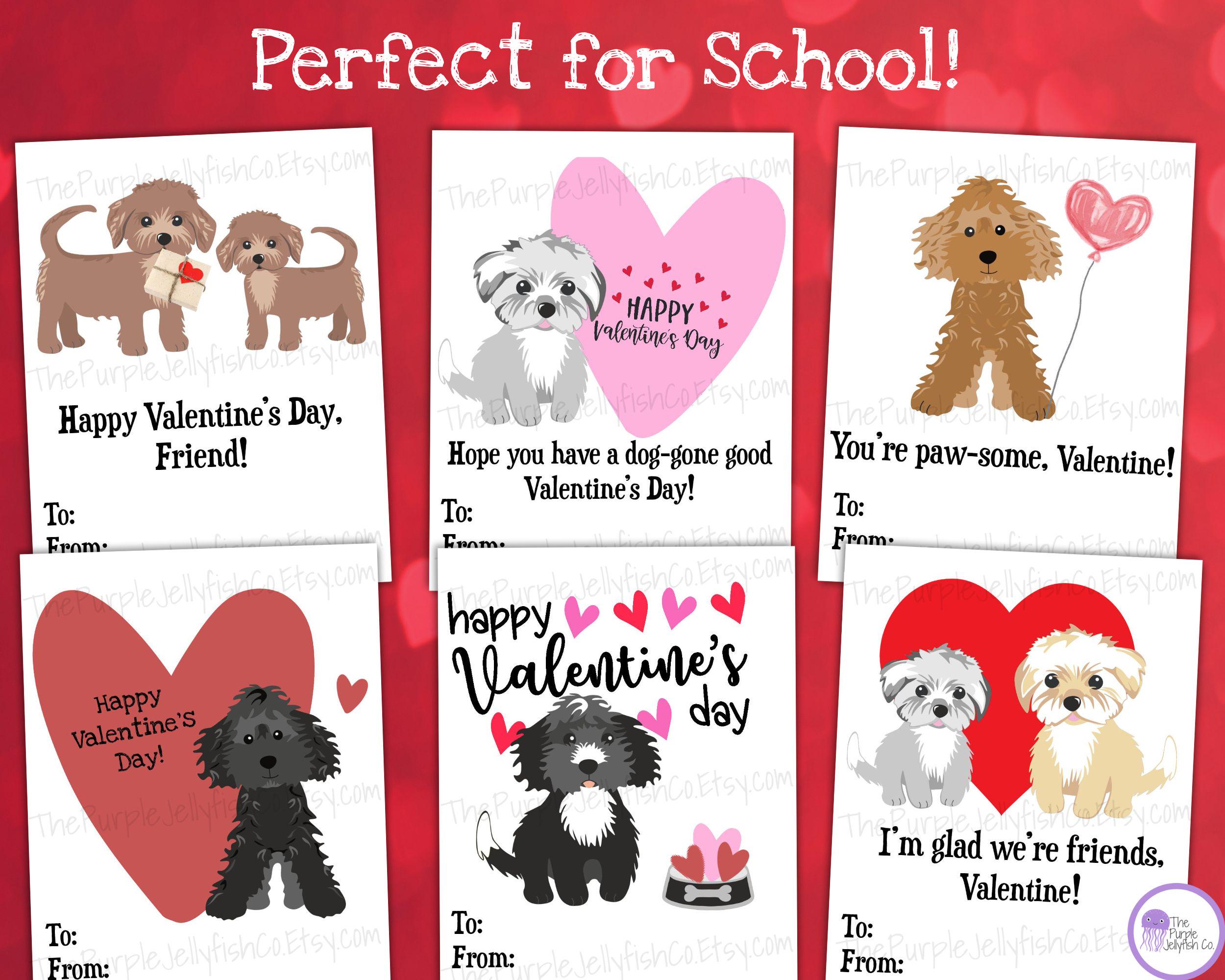 Puppy Valentine Cards Printable Dog Valentine's Day Gift Tag, School ...