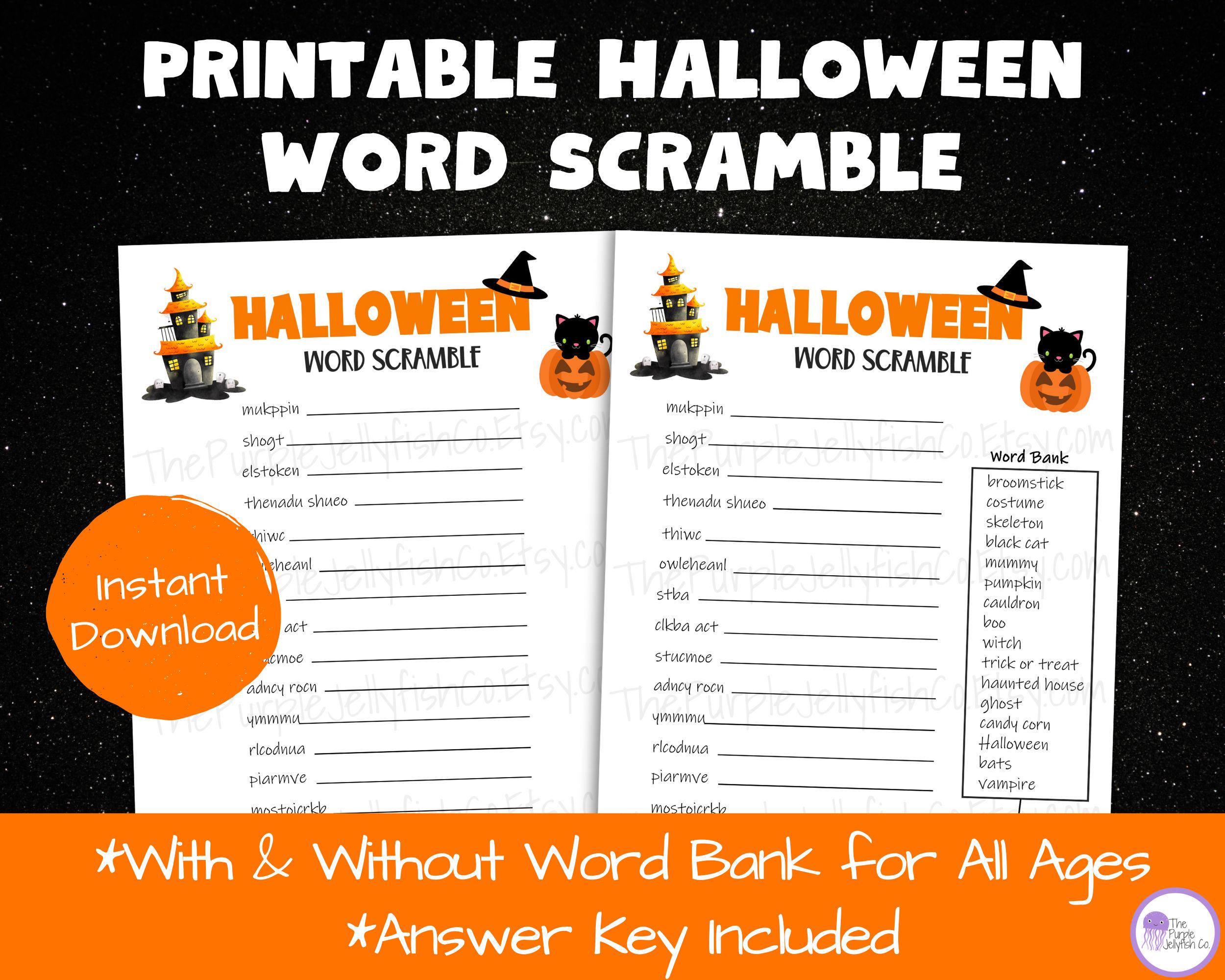 Halloween Word Scramble, Printable Halloween Activity for Kids & Adults ...