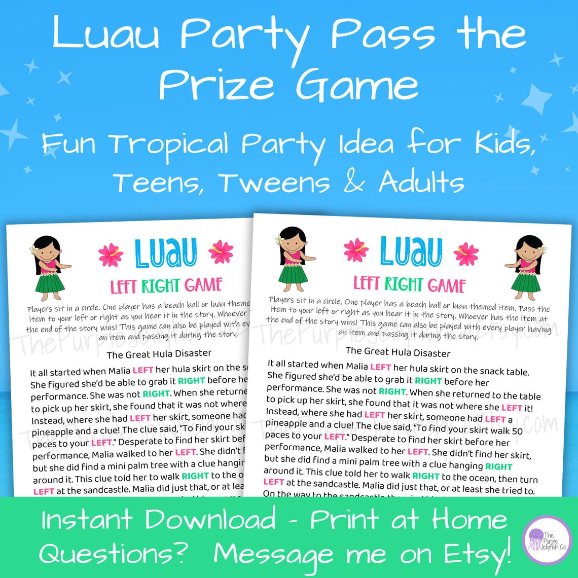 Luau Left Right Game Printable Hawaiian Party Game for Kids Teens ...