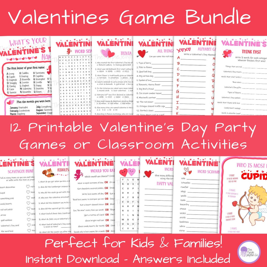 Valentine's Day Games Printable, Valentines Activities for Kids & Teens ...