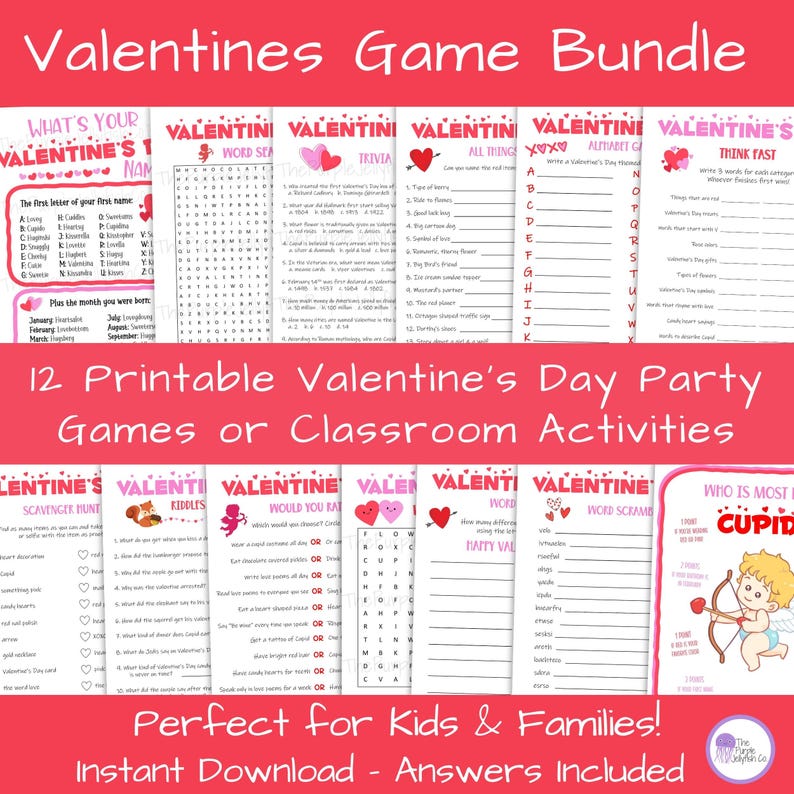 Valentine's Day Games Printable, Valentines Activities for Kids & Teens ...