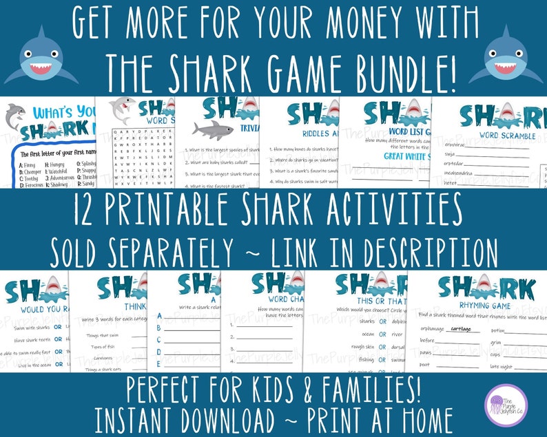 Shark Would You Rather Game, Printable Shark Birthday Party Idea, Shark ...