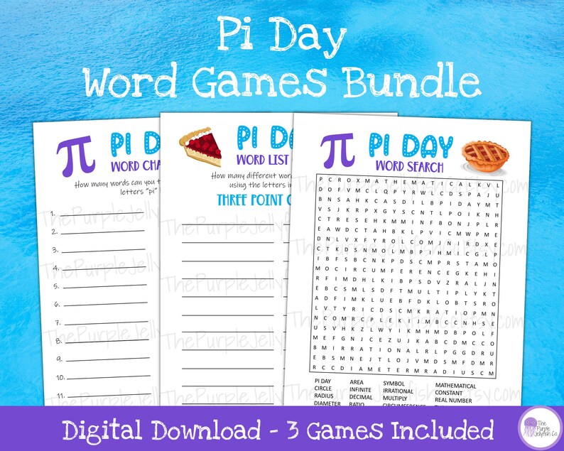 Pi Day Word Games Bundle, Printable Games for Kids, Word Game Printable ...