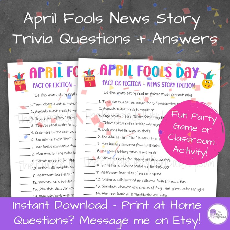 April Fools Day Trivia Fact or Fiction Questions, April Fools Games for ...