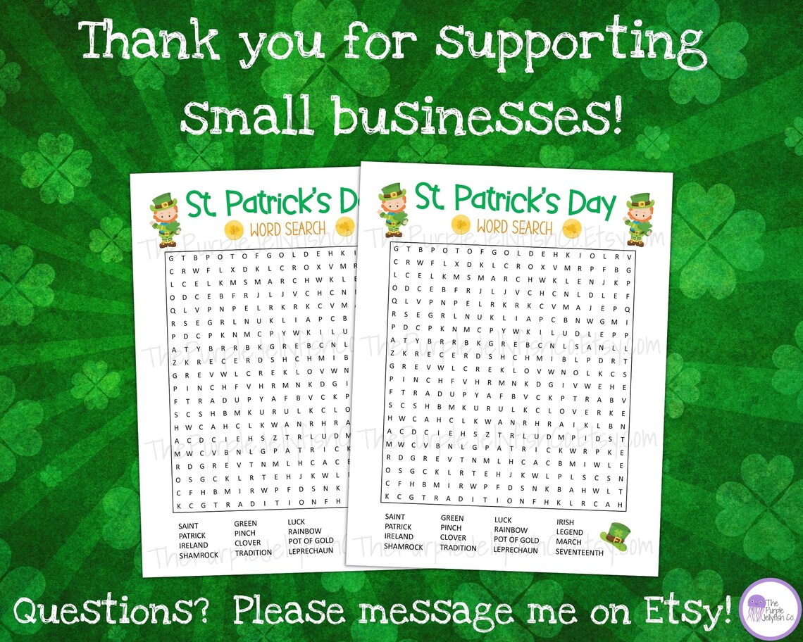 St Patricks Day Word Search Printable, St Patricks Activity, Word ...
