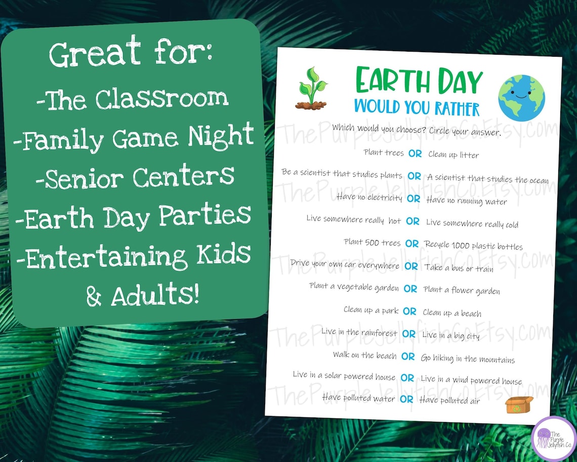 Earth Day Would You Rather Game, This or That Game for Kids, Printable ...