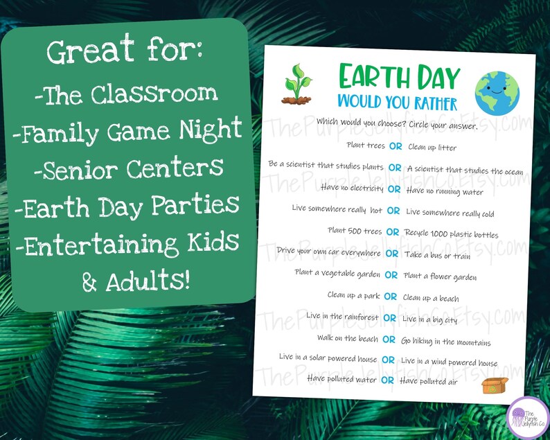 Earth Day Would You Rather Game, This or That Game for Kids, Printable ...