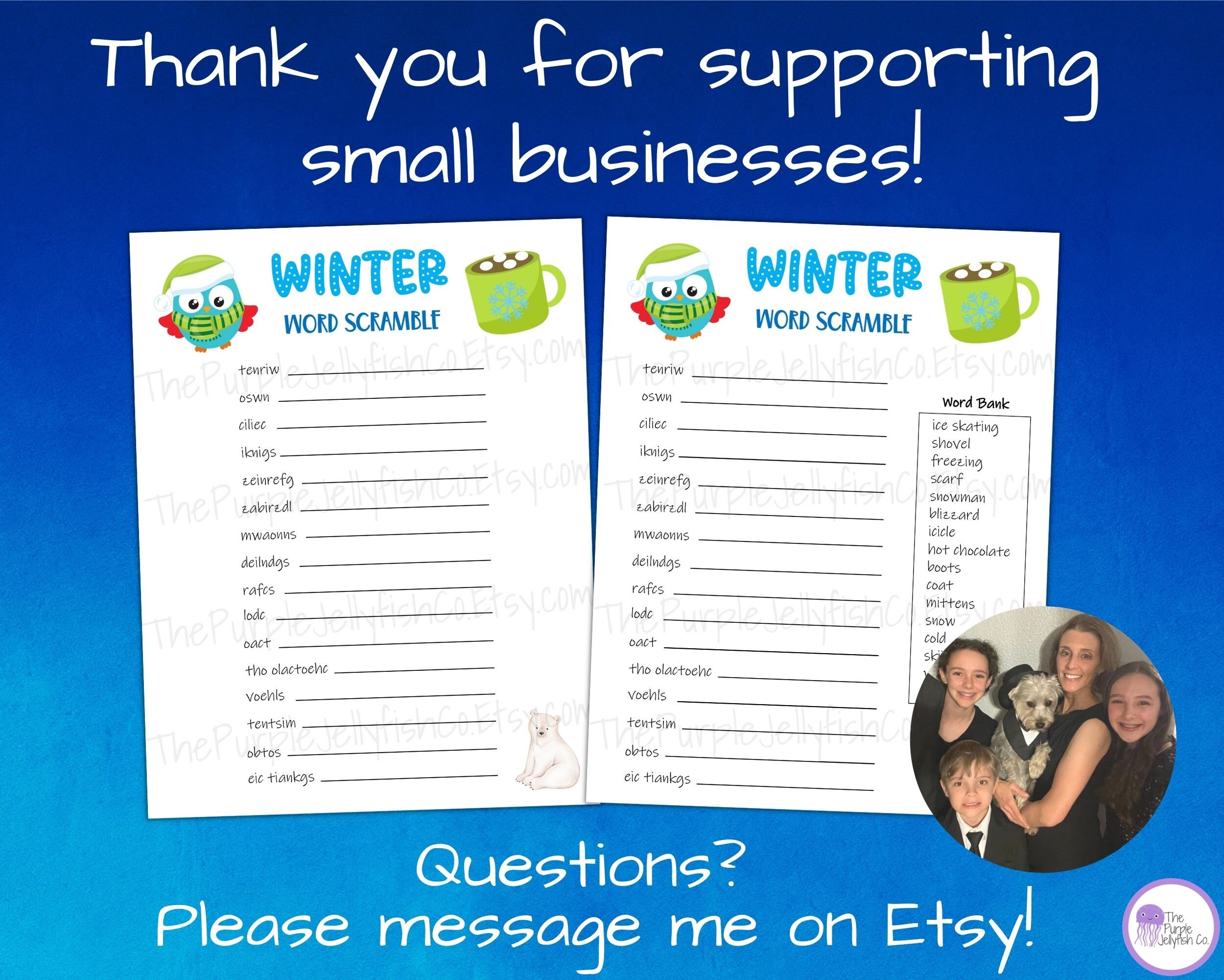 Winter Word Scramble, Printable Winter Activities for Kids & Adults ...