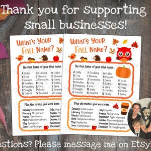 What's Your Fall Name Game Printable Fall Party Idea, Funny Fall Game ...