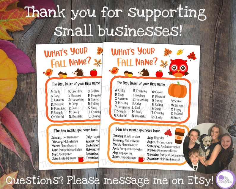 What's Your Fall Name Game Printable Fall Party Idea, Funny Fall Game ...