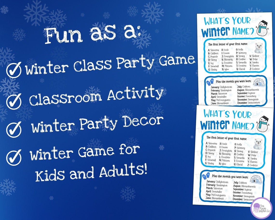 What's Your Winter Name Game With Sign and Name Tags, Winter Party ...
