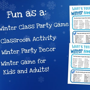 What's Your Winter Name Game With Sign and Name Tags, Winter Party ...