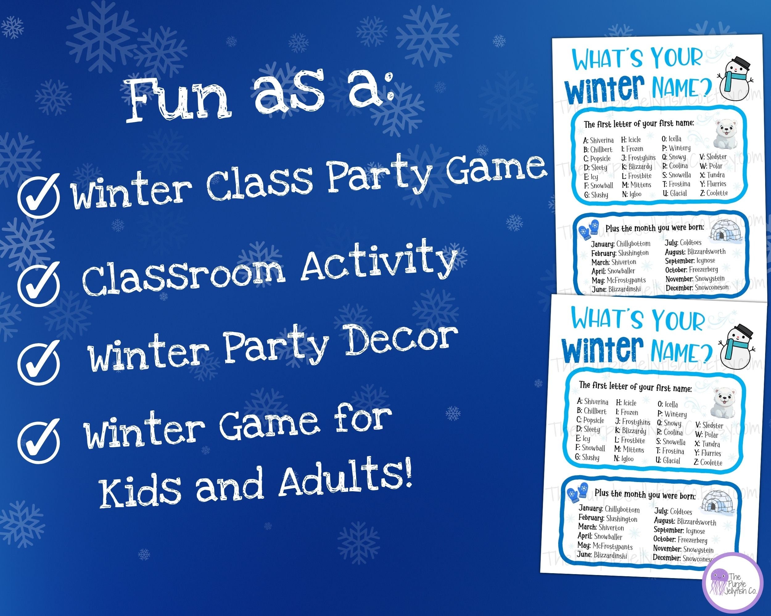 What's Your Winter Name Game With Sign and Name Tags, Winter Party ...