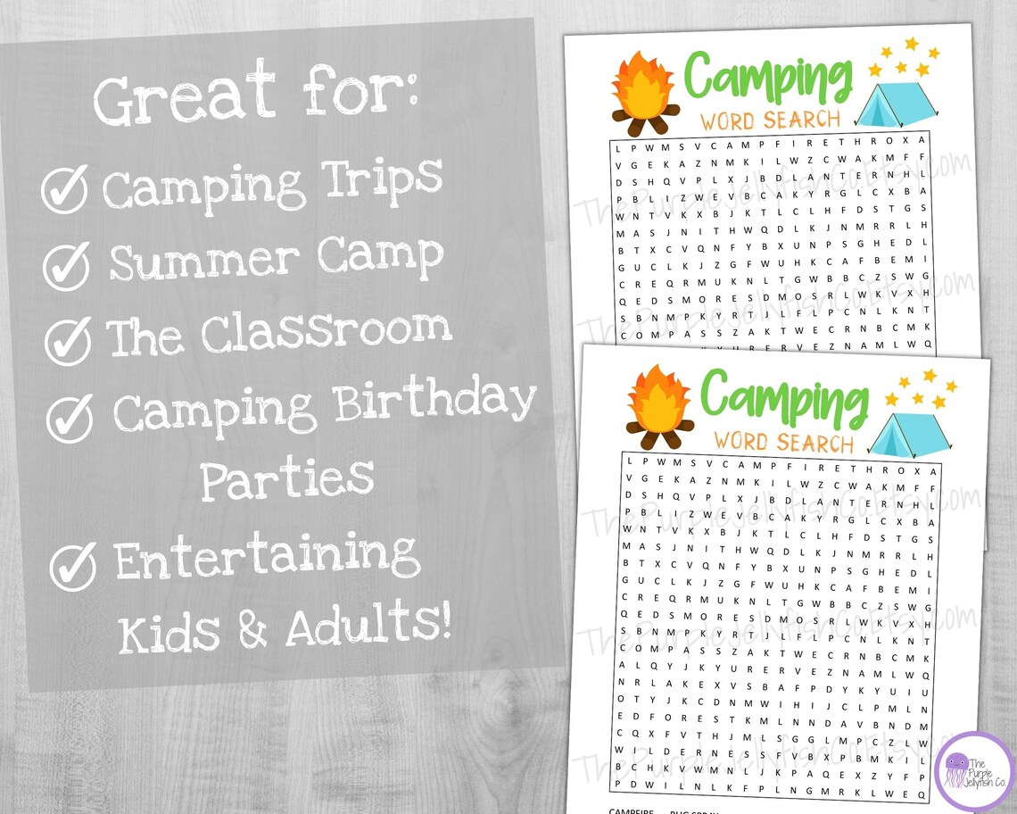 Camping Word Search Printable, Camping Activity for Kids, Summer Camp ...