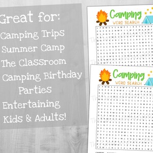 Camping Word Search Printable, Camping Activity for Kids, Summer Camp ...