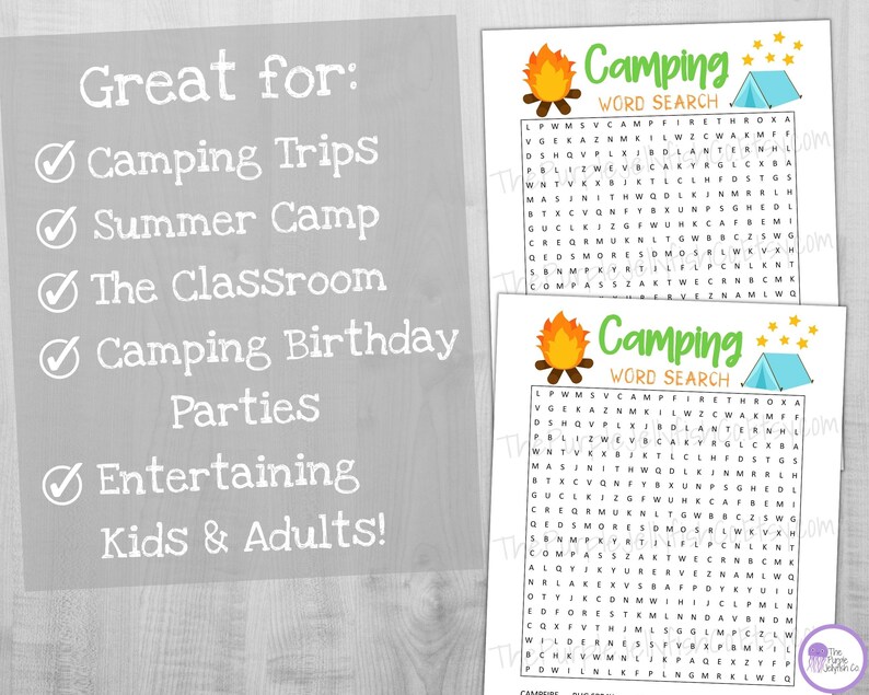 Camping Word Search Printable, Camping Activity for Kids, Summer Camp ...
