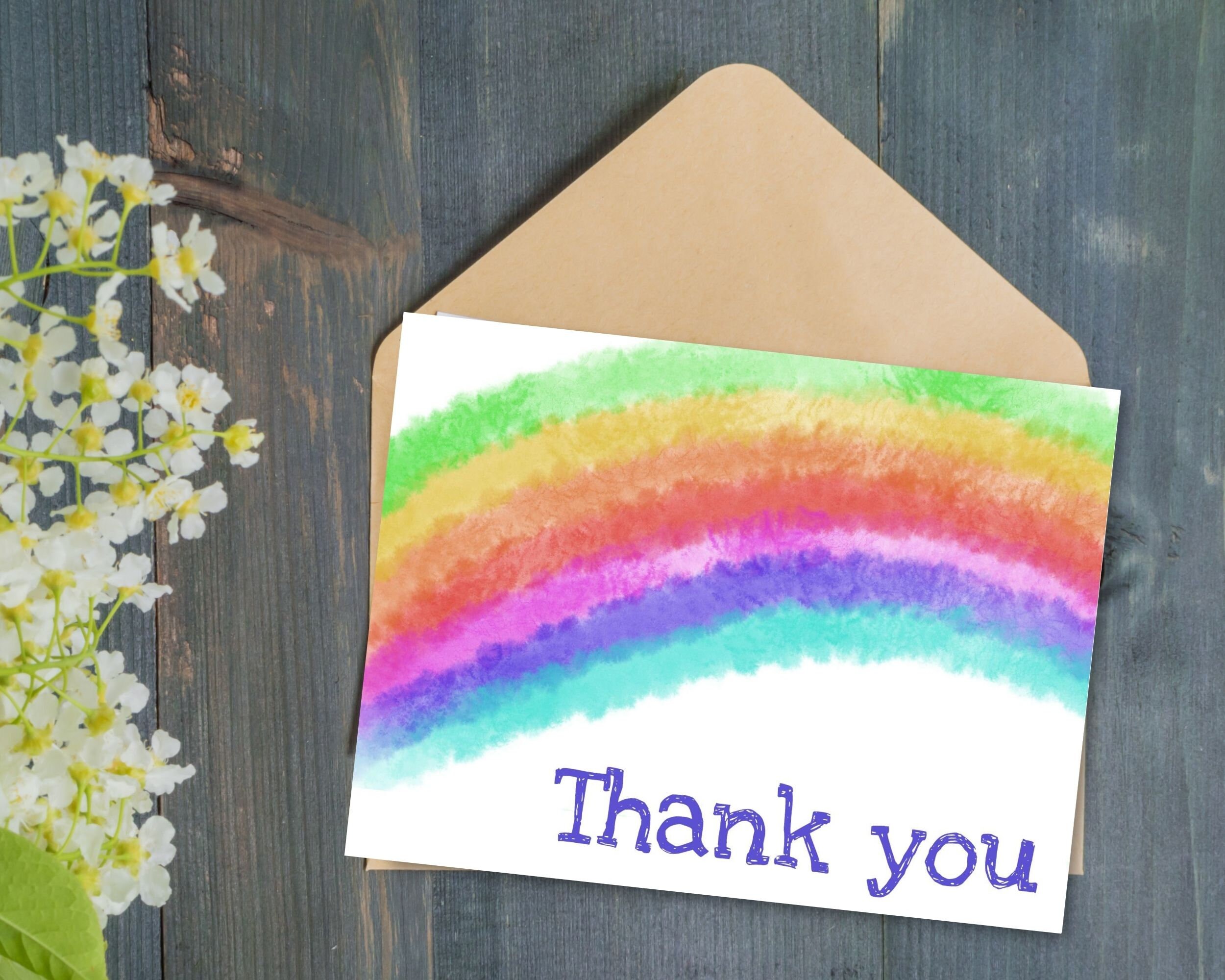 Printable Rainbow Thank You Card Rainbow Thank You Postcard | Etsy